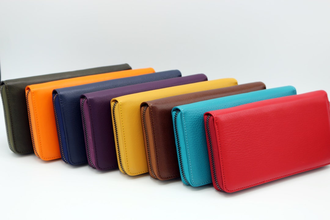 Leather Women Zip Around Wallet Colorful Leather Women - Etsy
