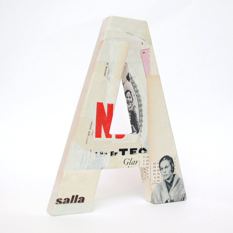 Letter A Original Paper Collage on Freestanding Letter - Etsy