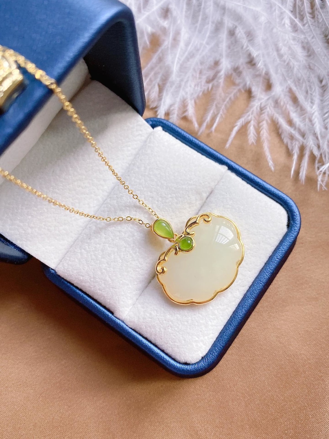 Luck Lock Ruyi Vintage Hetian Jade Dangle Pendant Necklace | Etsy