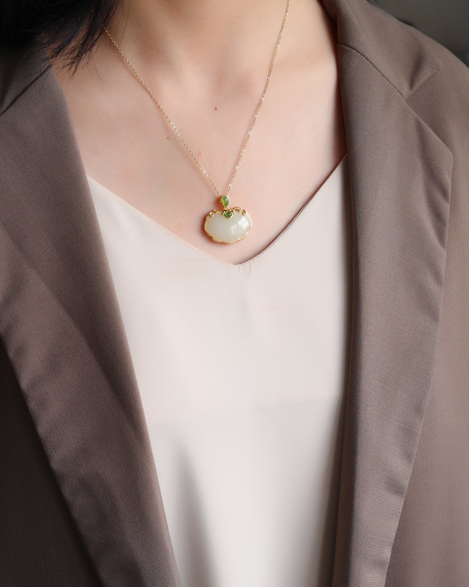 Luck Lock Ruyi Vintage Hetian Jade Dangle Pendant Necklace - Etsy