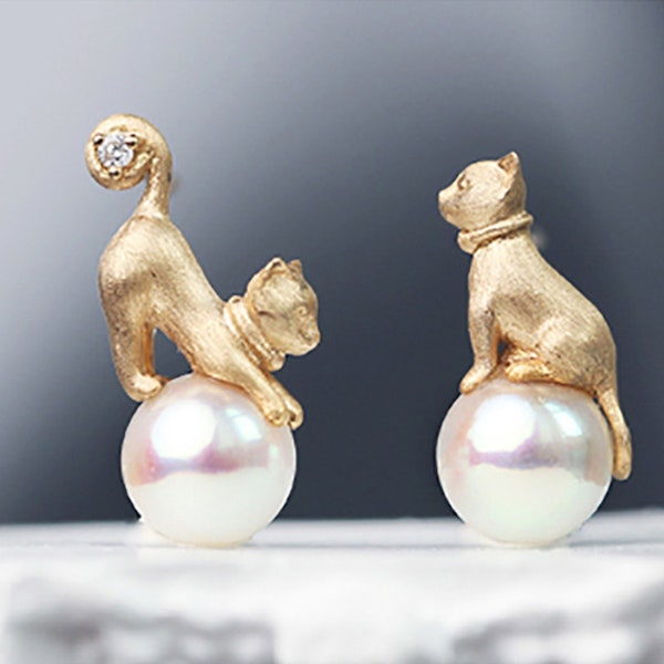 Cat Pearl Earrings - Etsy