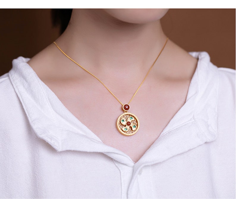 Good Luck Fortune Fan Pendant Necklace Red Agate 925 Silver | Etsy