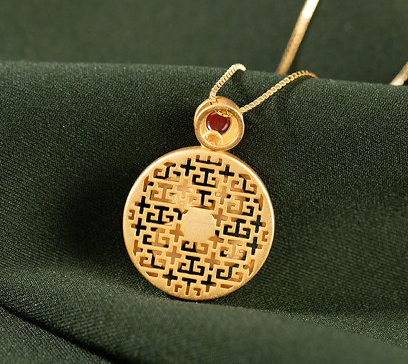 Good Luck Fortune Fan Pendant Necklace Red Agate 925 Silver | Etsy