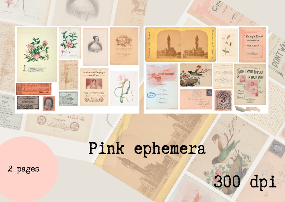 Pink Antique Ephemera Printable Junk Journal Vintage Collage Sheet ...