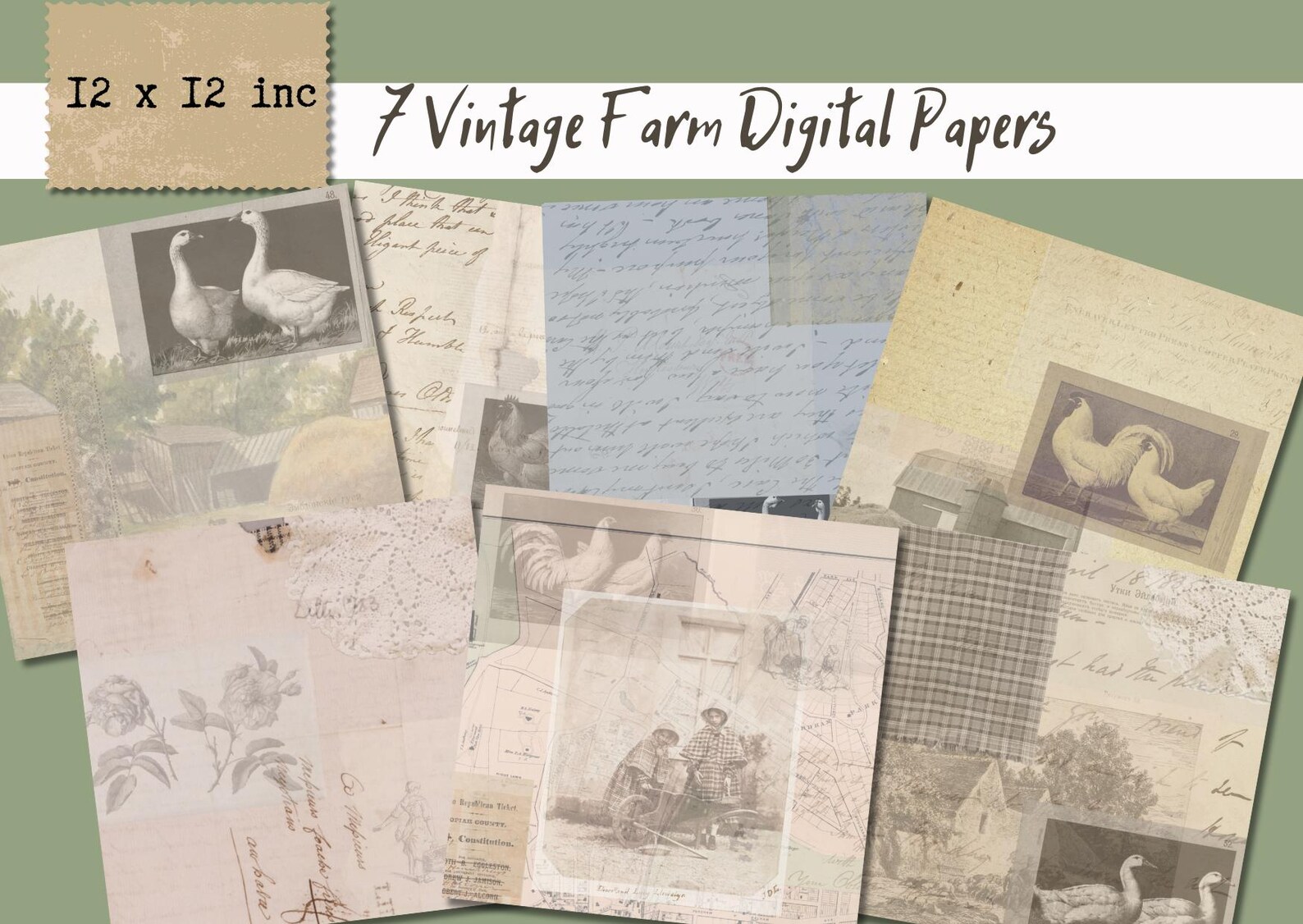Printable Farm Digital Paper Set, Cottagecore Pages, Backgrounds ...