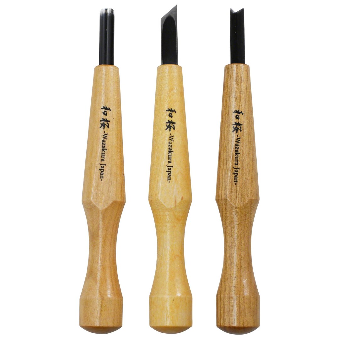 Wazakura 3PCS Japanese Chisel Kit With Round Gouge, Single Bevel Skewed ...