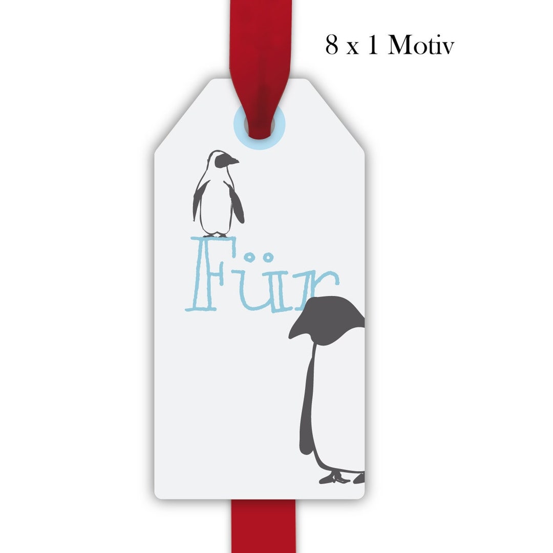 8 Cool Penguin Gift Tags Hanging Labels for Labeling, Grey With Text ...