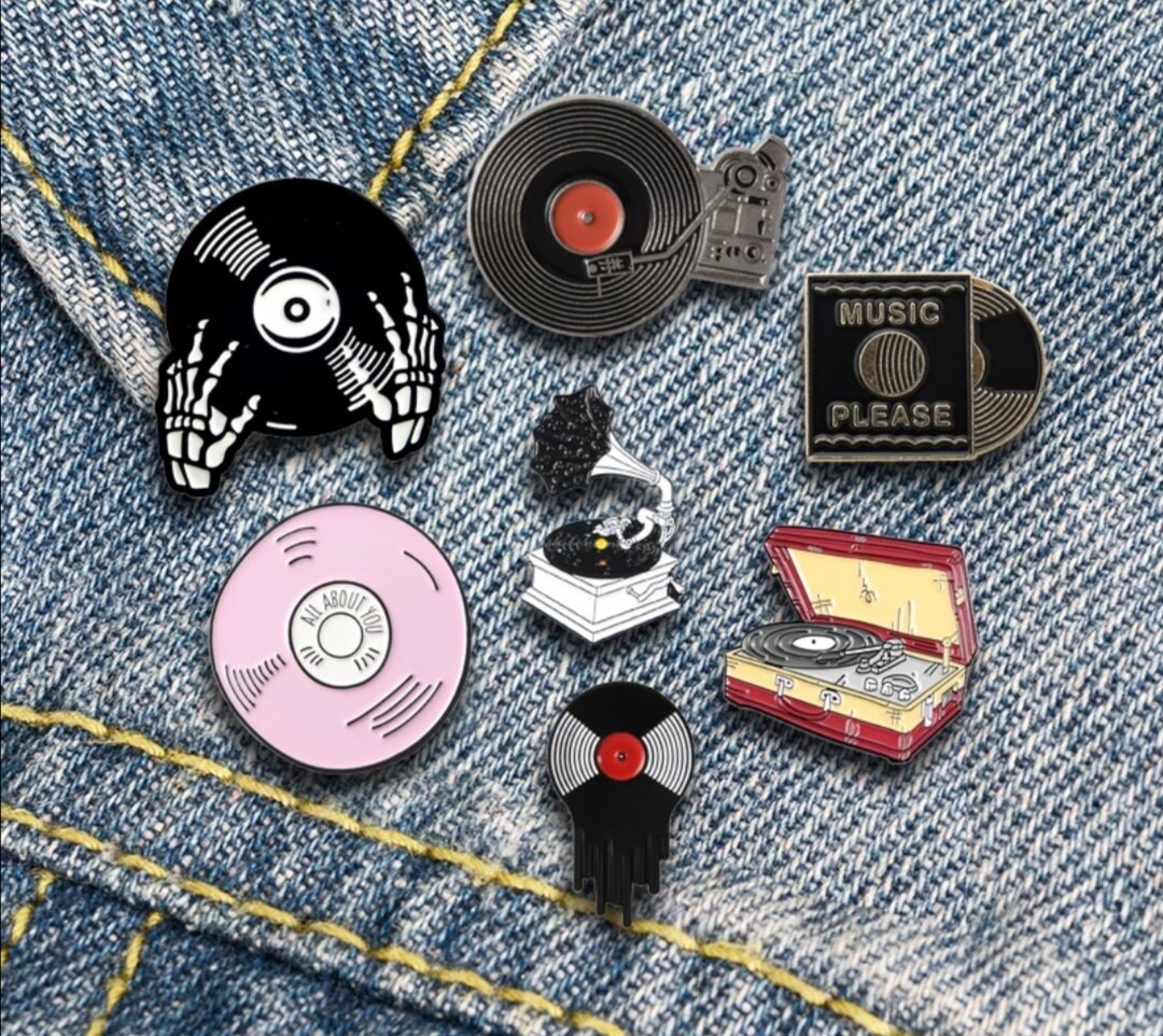 Music enamel lapel pins classic phonograph vinyl records | Etsy