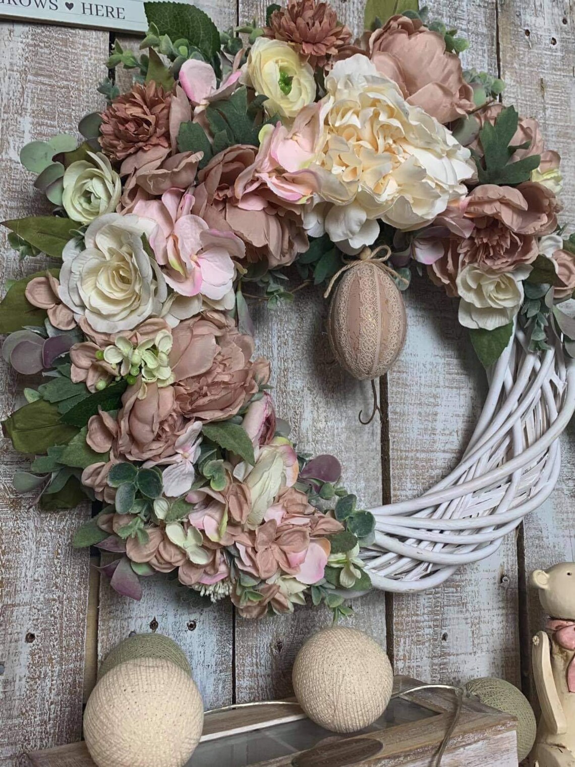 Natural Wicker Round Wreath with Artificial Flowers | Etsy