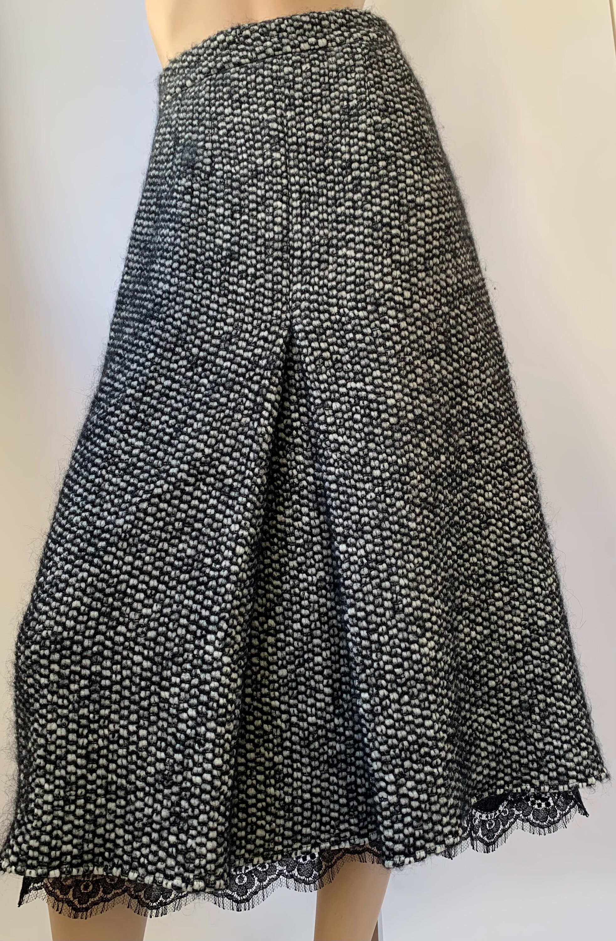DOLCE GABBANA Vintage Tweed Pattern Mohair A Line Maxi Skirt With Lace ...