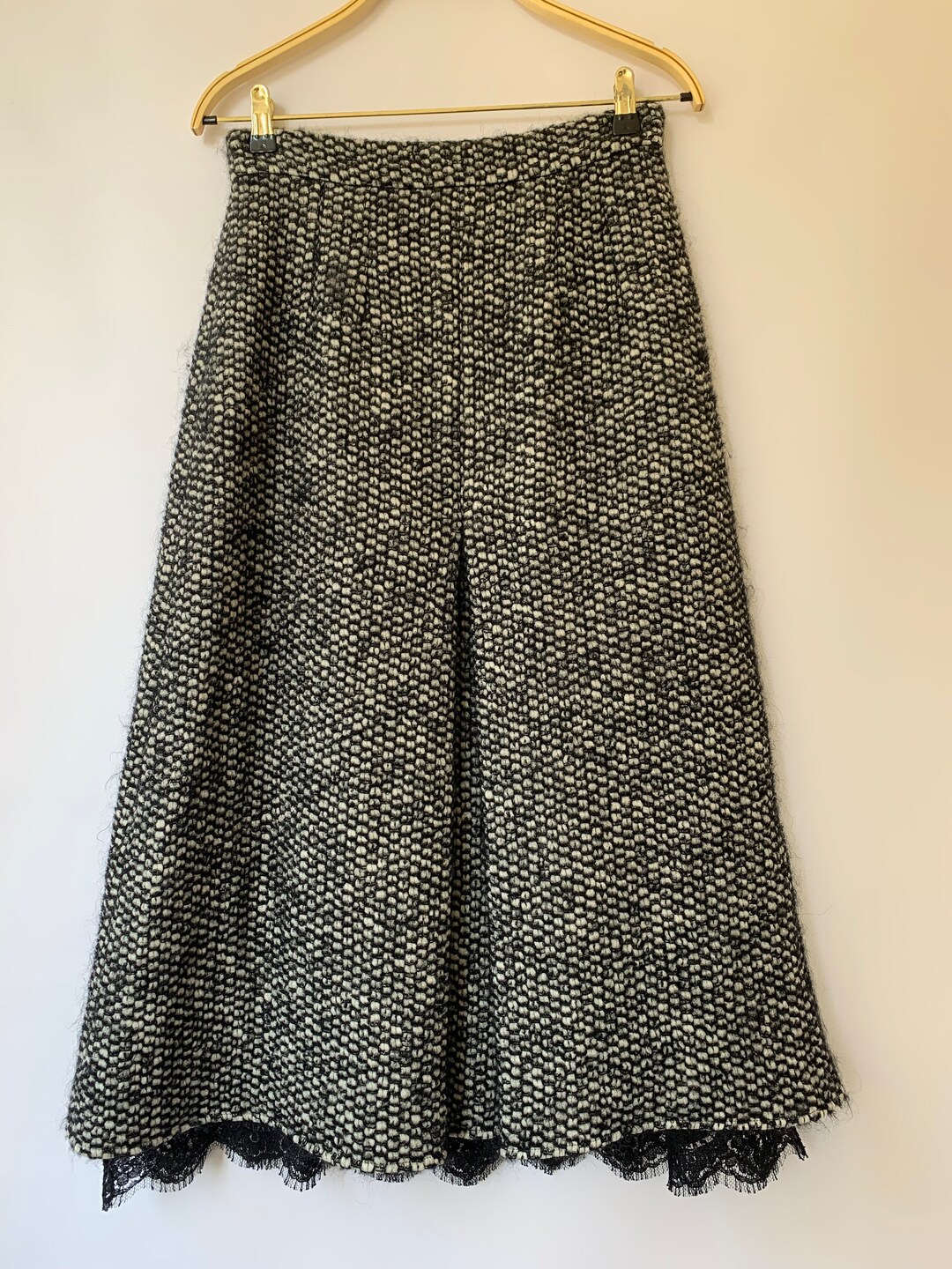 DOLCE GABBANA Vintage Tweed Pattern Mohair A Line Maxi Skirt With Lace ...