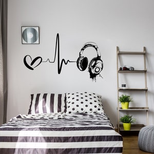 Headphones Wall Decal Heartbeat Wall Decor Music Stickers - Etsy