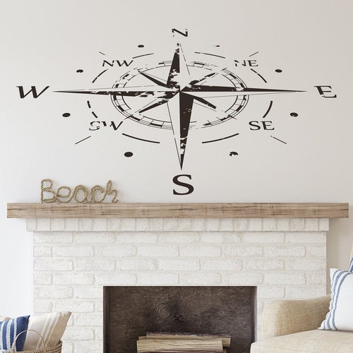 Compass Wall Decal Nautical Decor Compass Rose Vinyl Decal - Etsy