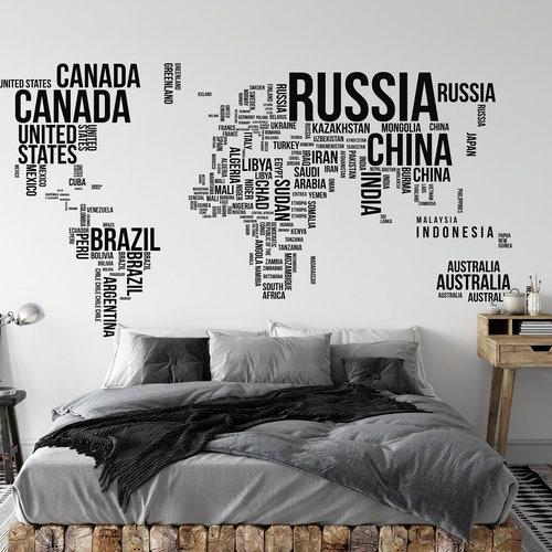 Gold World Map Wall Decal // Gold Office Decor / Bedroom Wall | Etsy