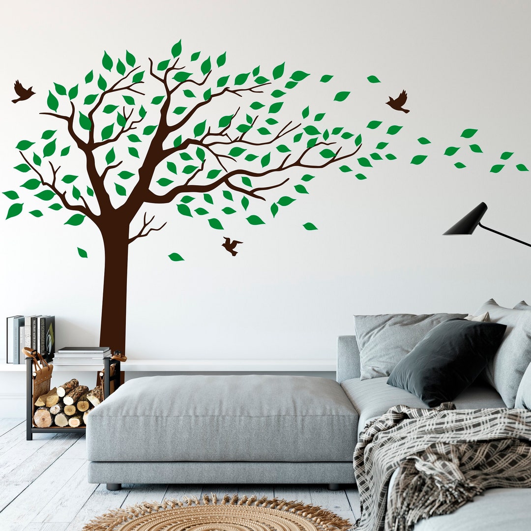 Large Tree and Birds Wall Decal Tree With Leaves Nature - Etsy