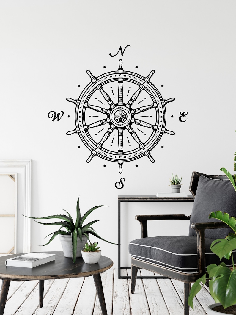 Ship Wheel Wall Decal Compass Rose Sticker Navigational - Etsy