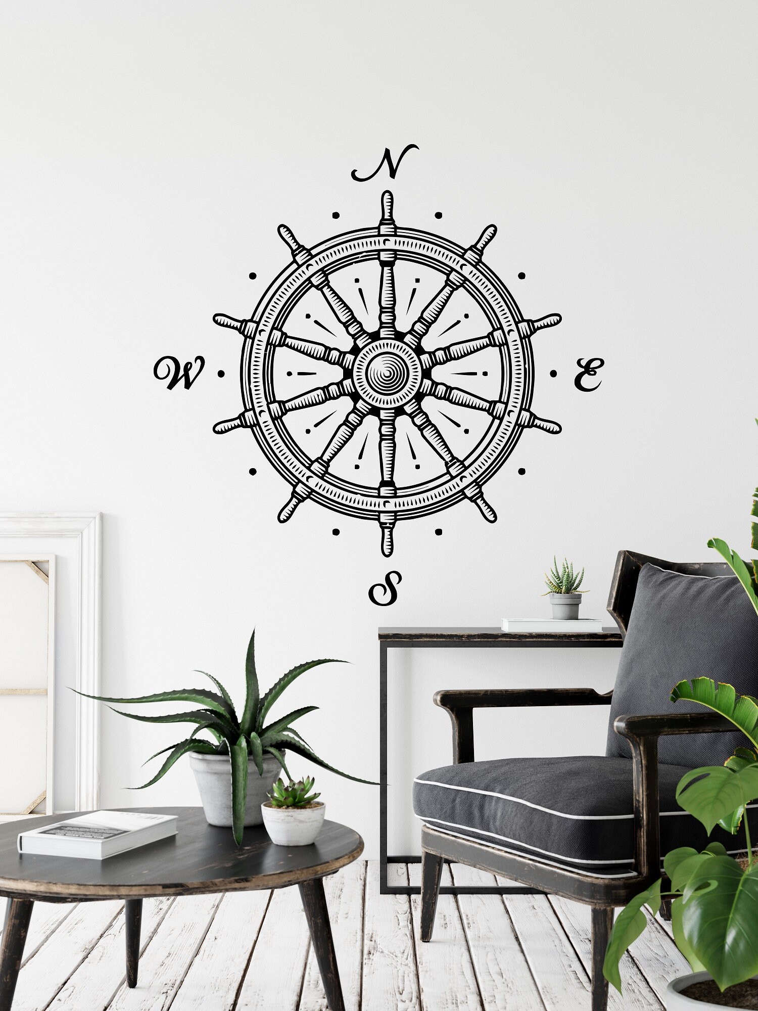 Ship Wheel Wall Decal Compass Rose Sticker Navigational - Etsy