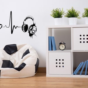 Headphones Wall Decal Heartbeat Wall Decor Music Stickers - Etsy