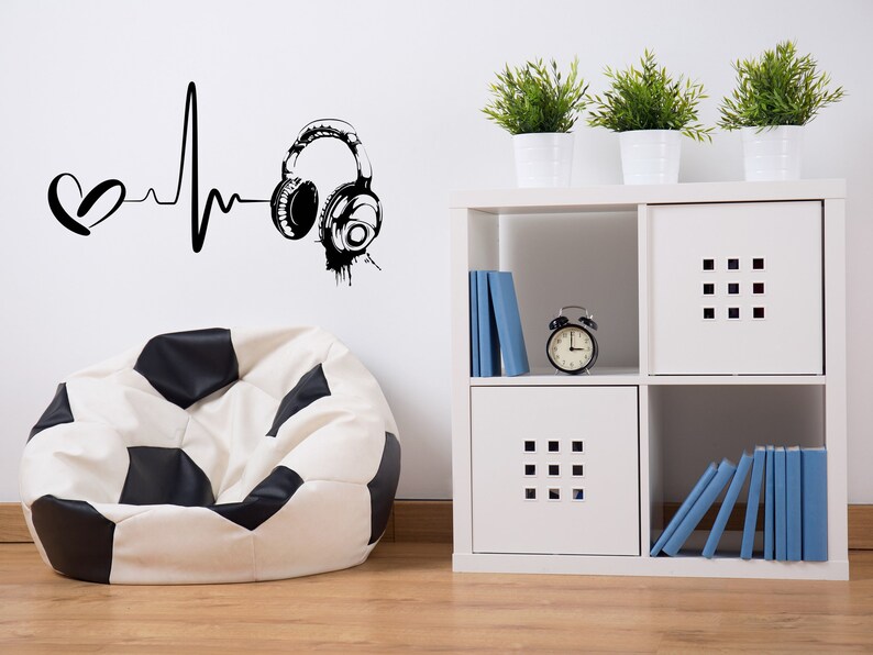 Headphones Wall Decal Heartbeat Wall Decor Music Stickers - Etsy