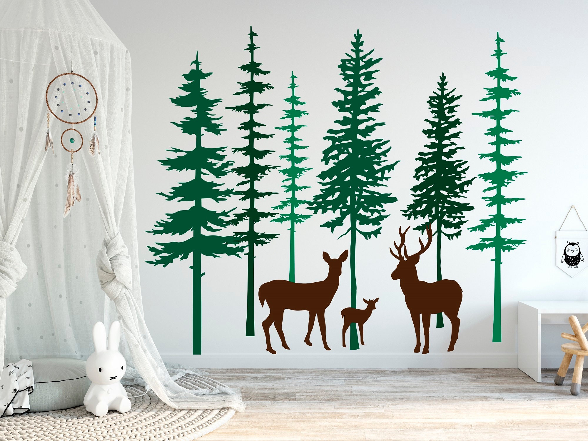 Pine Tree Wall Decal 3 Color Pine Trees Deer Stickers Nature - Etsy UK