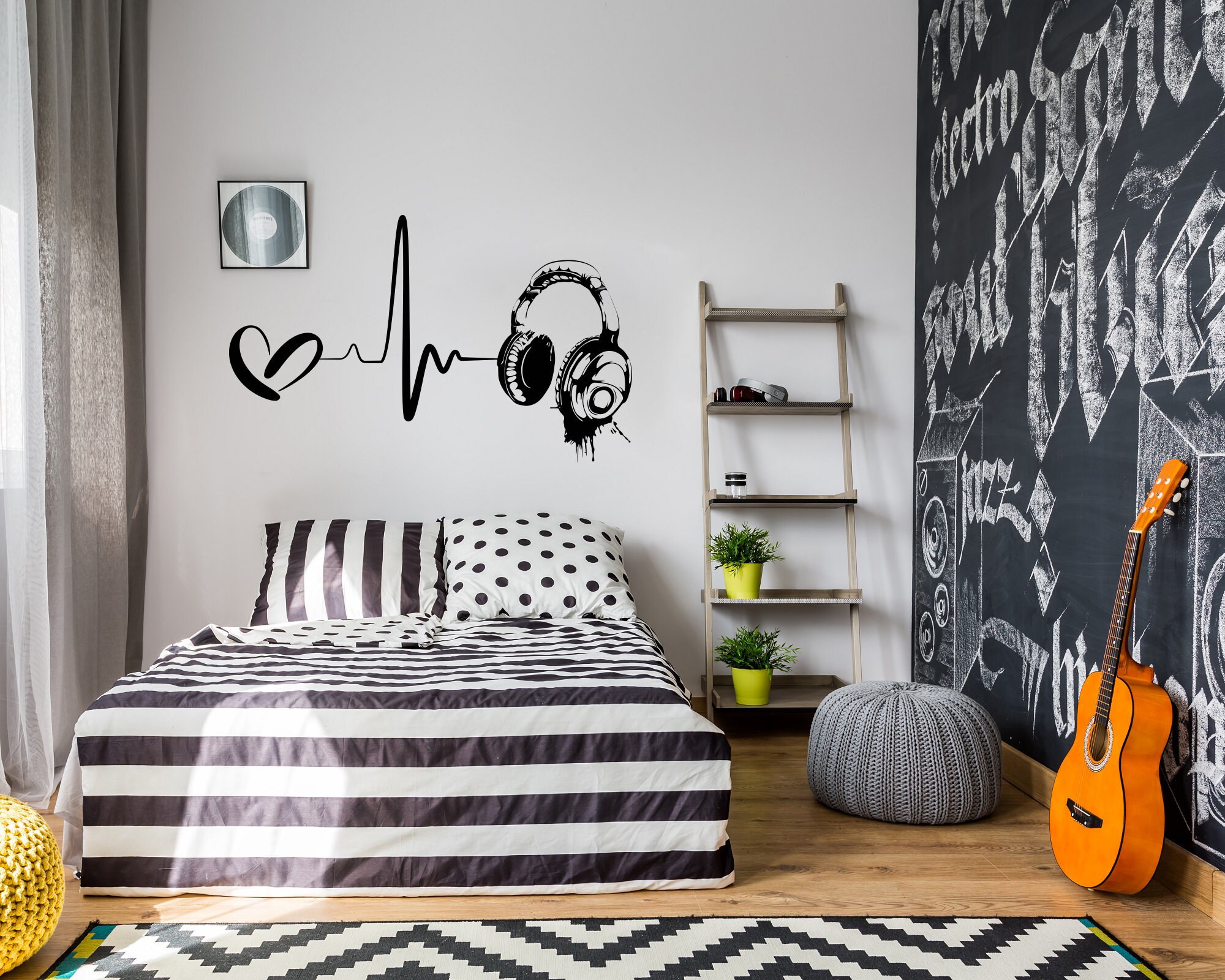 Headphones Wall Decal Heartbeat Wall Decor Music Stickers - Etsy
