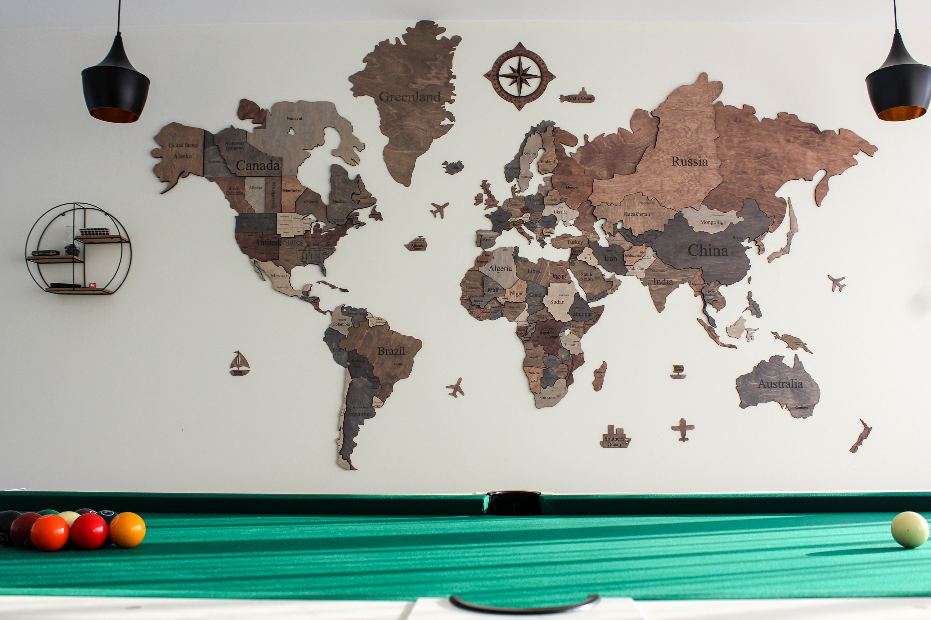 3m/10' 3D Wooden Map World Map Wall Decor, 3D World Map, Self Assembly ...