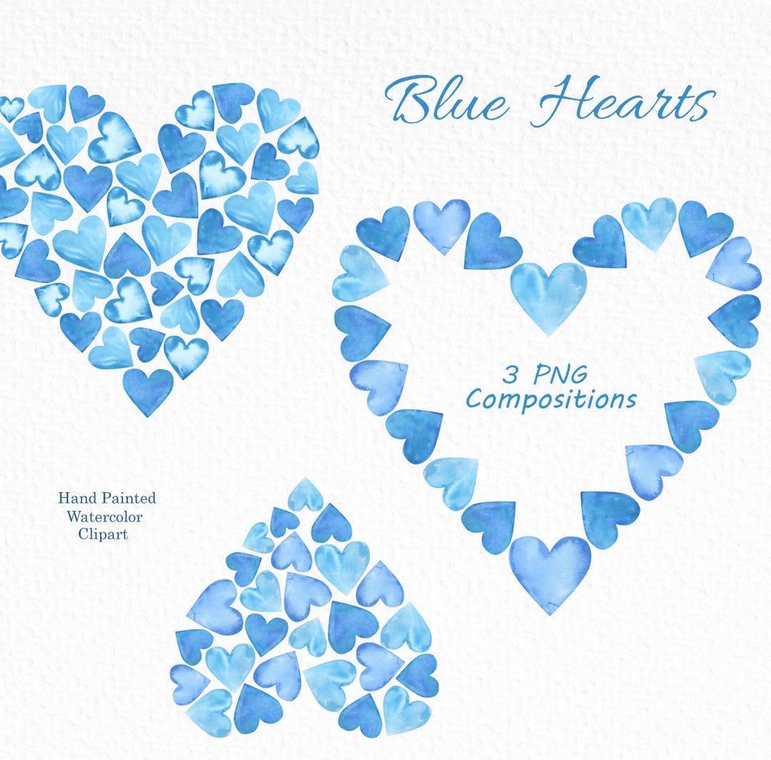 Watercolor Blue Hearts Clipart for Love, Mother's Day, Valentine's Day ...