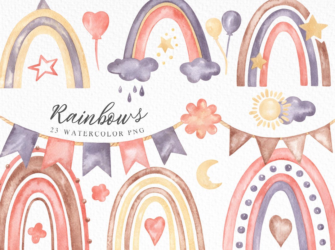 Watercolor Rainbows Clipart, Pastel Rainbows PNG, Boho Rainbow PNG ...