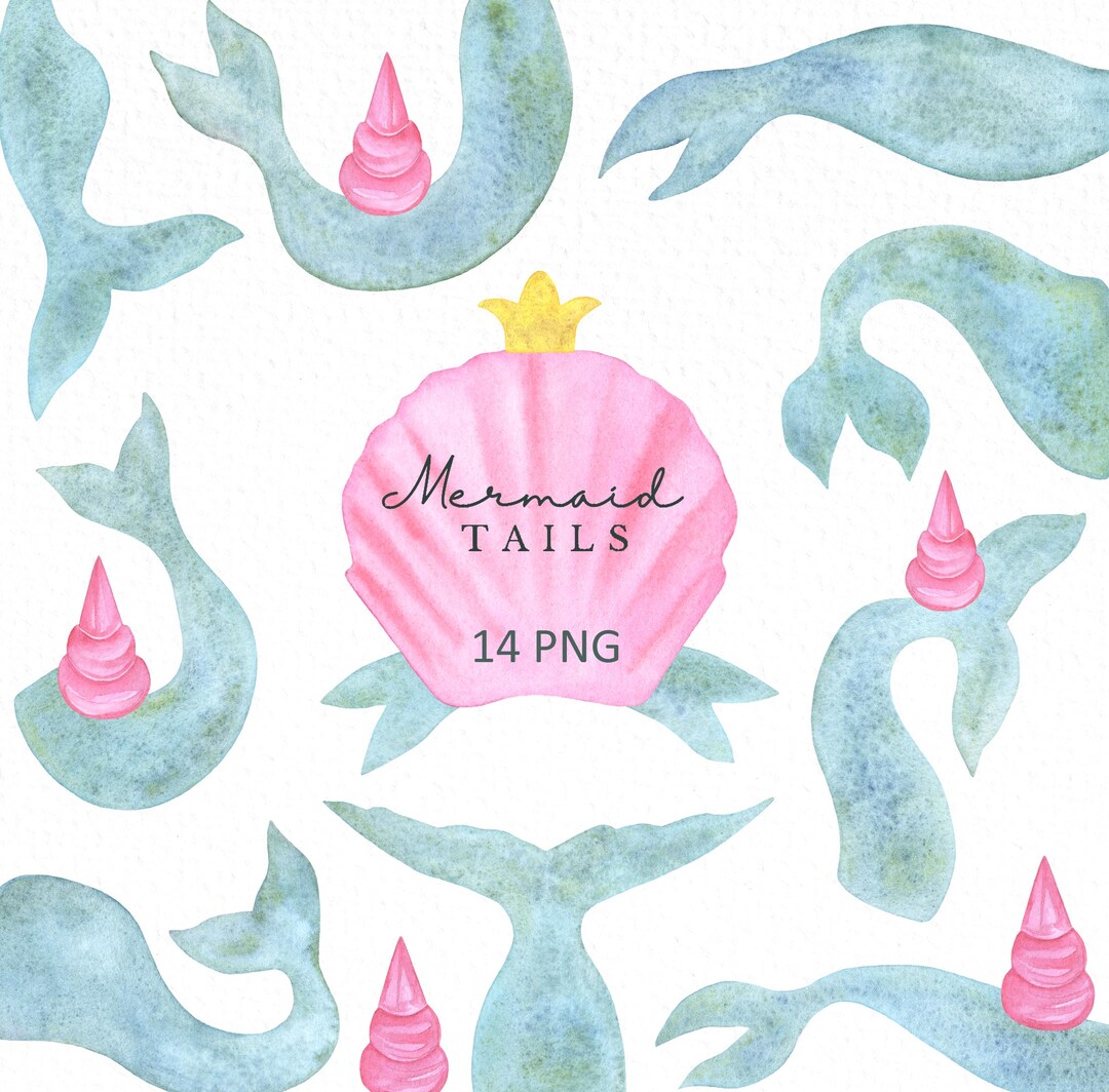 Watercolor Mermaid Tails Clipart, Blue Mermaid Tails, Watercolor ...