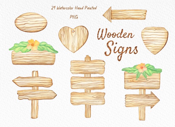 Watercolor Wooden Signs Clipart Wooden Boards and Arrow | Etsy