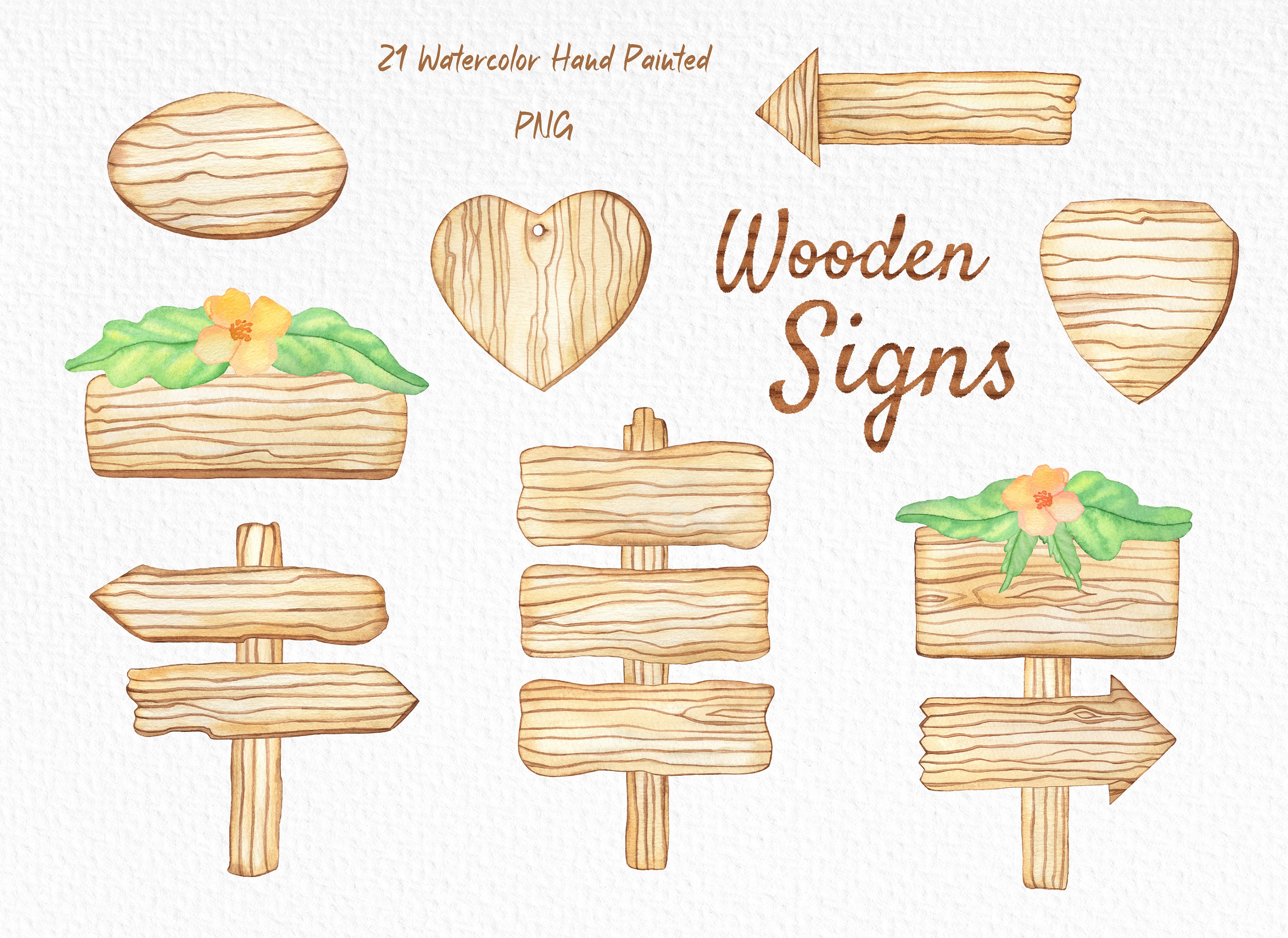 Watercolor Wooden Signs Clipart, Wooden Boards and Arrow, Rustic ...