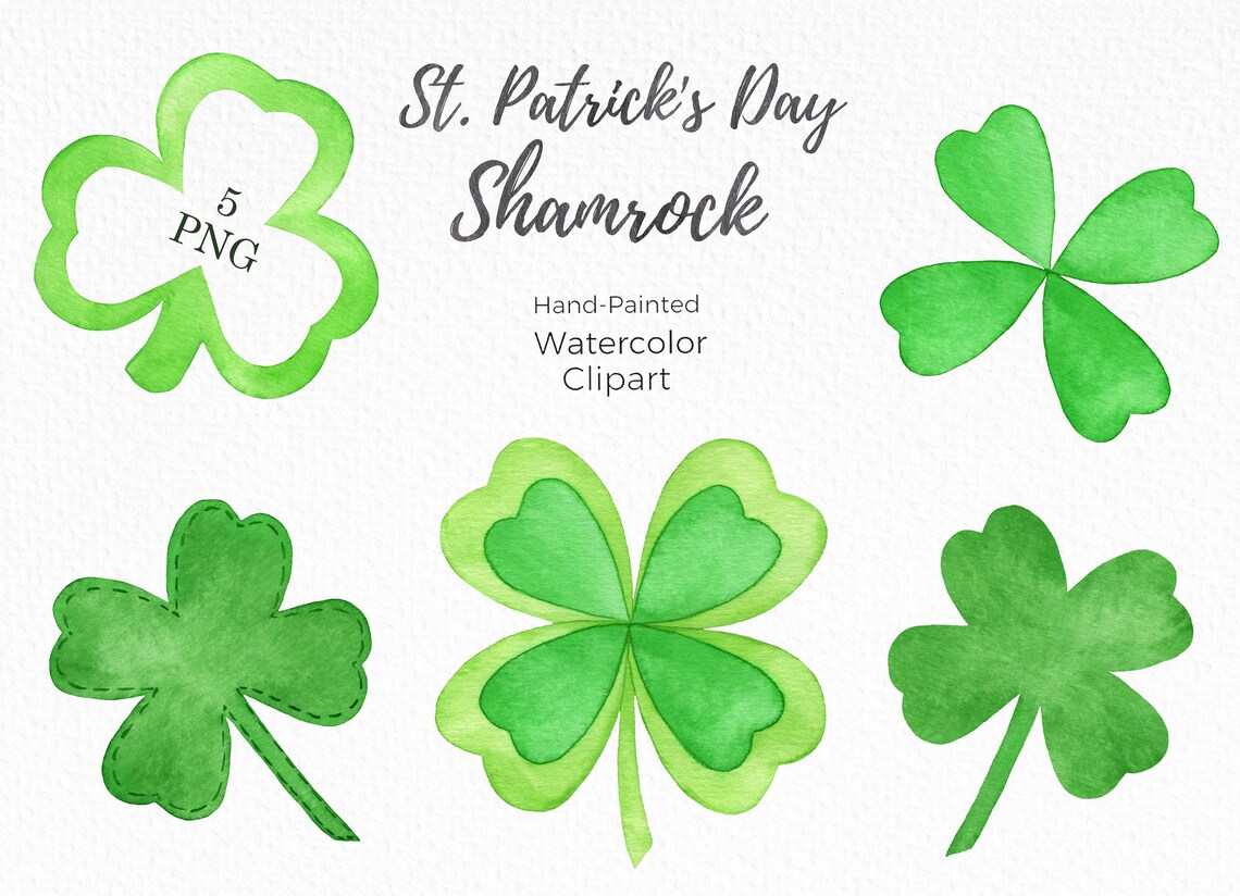 Watercolor St. Patrick's Day Clipart, Shamrock PNG, Lucky Green Party ...