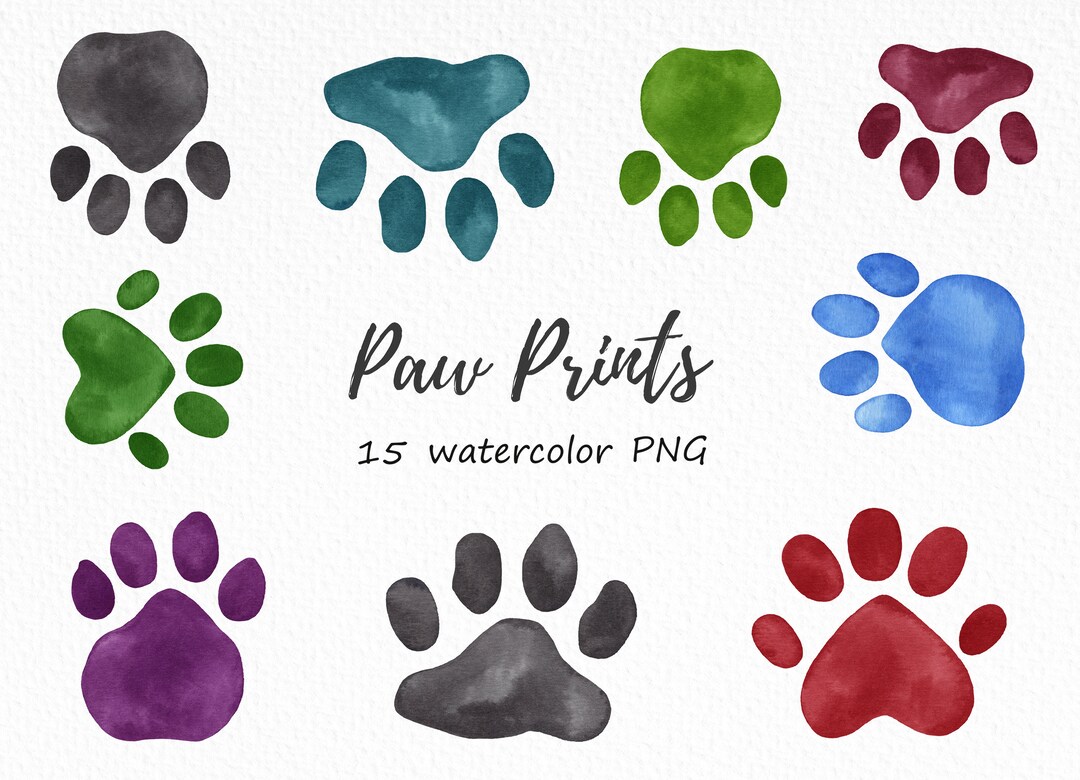 Watercolor Paw Prints Clipart, Dog Bear Paw Prints PNG - Etsy