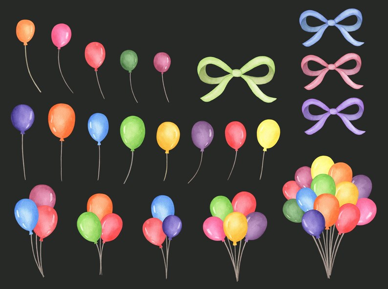 Watercolor Balloons Clipart, Birthday Balloons, Watercolor Colorful ...