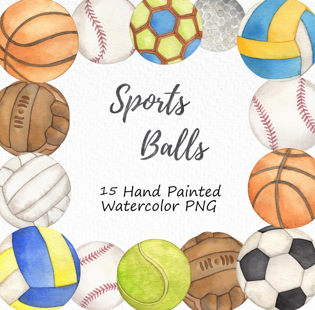 Watercolor Sports Balls Clipart, Sports Clipart, Baseball Football ...