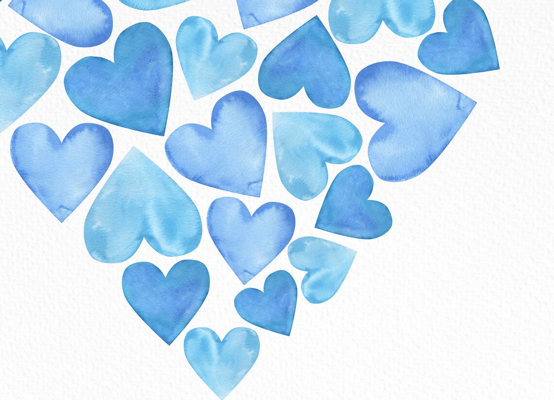Watercolor Blue Hearts Clipart for Love, Mother's Day, Valentine's Day ...