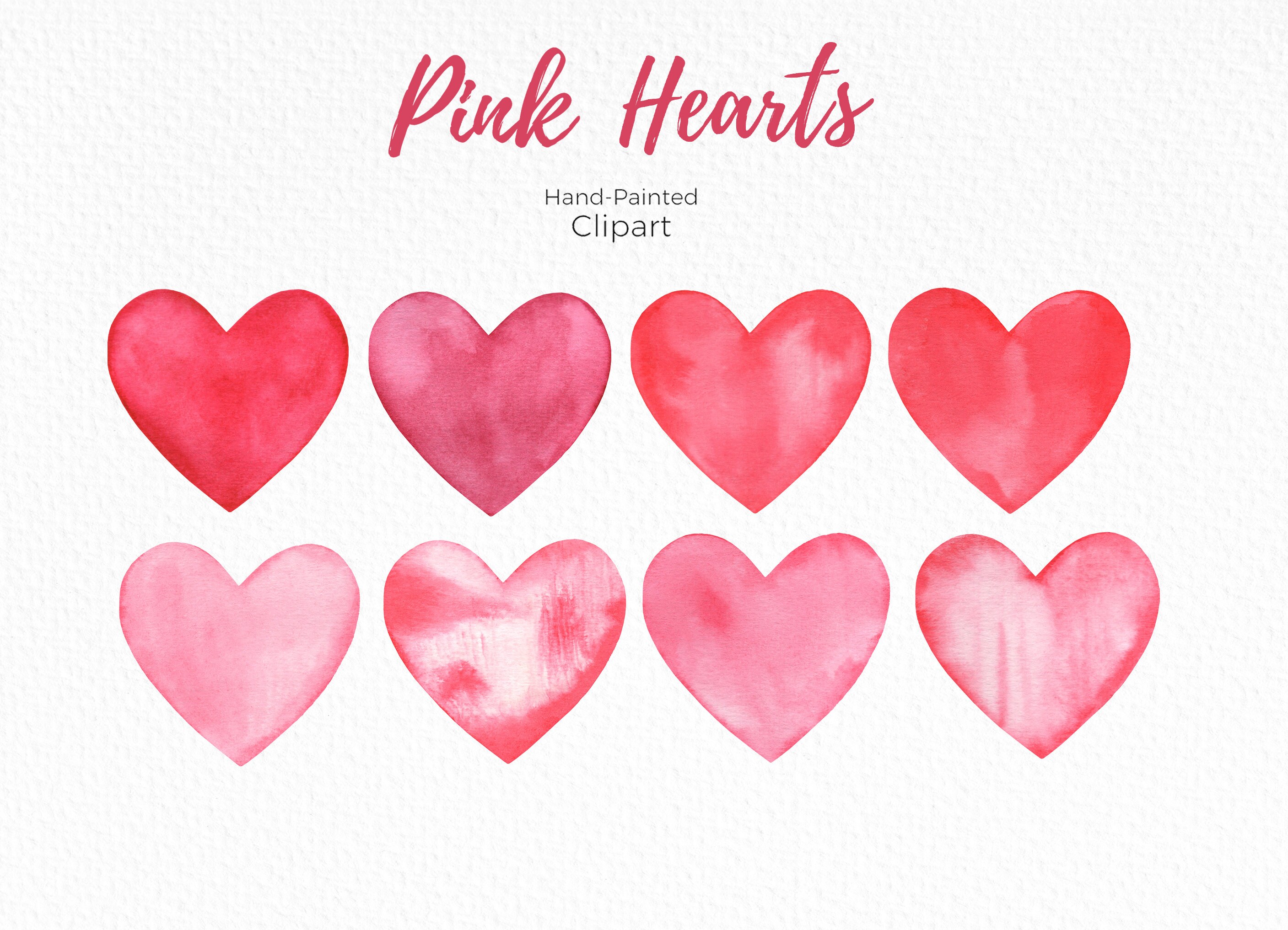 Watercolor Pink Hearts Clipart for Love, Mother's Day, Valentine's Day ...