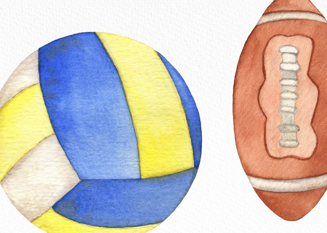 Watercolor Sports Balls Clipart, Sports Clipart, Bowling Football ...