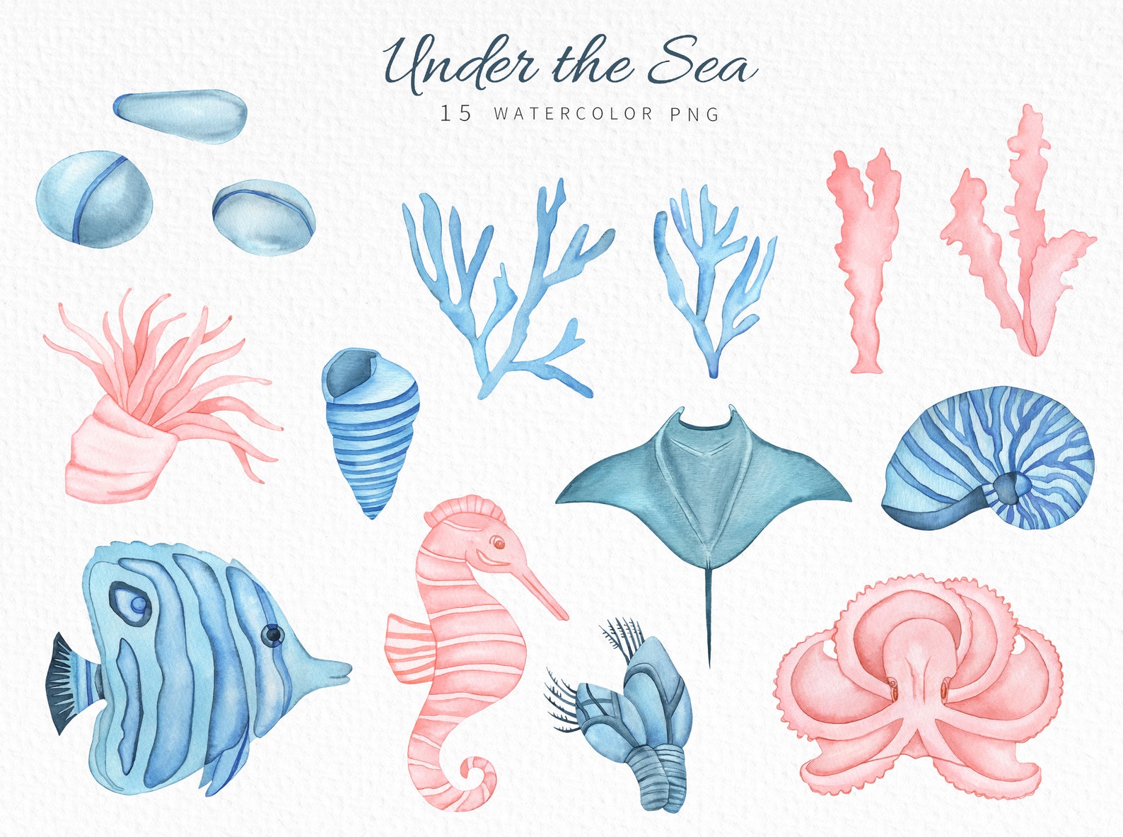 Watercolor Under the Sea Clipart, Sea Life, Fish, Coral Reef - Etsy