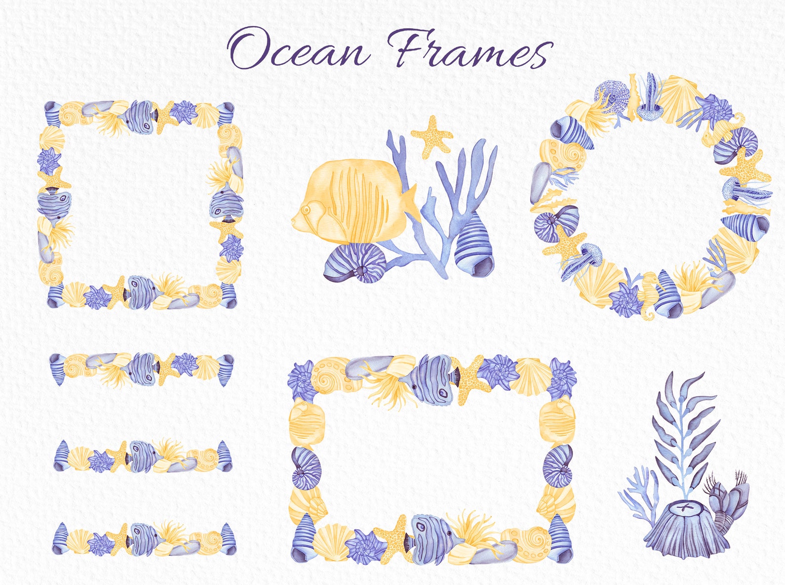 Watercolor Ocean Frames Clipart, Seashell Borders, Ocean Clipart ...