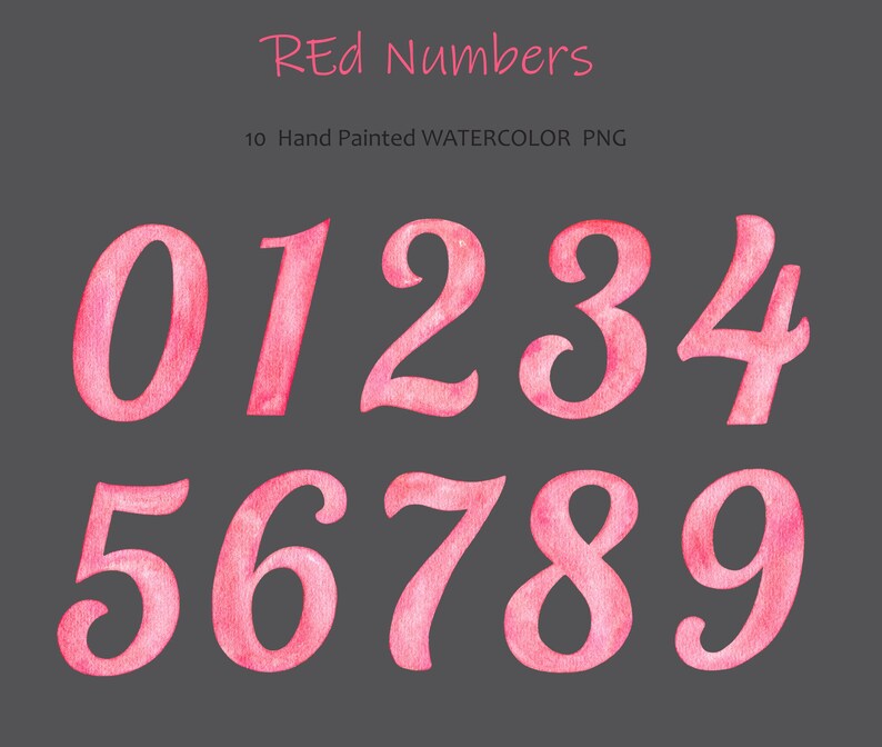 Watercolor Red Numbers Clipart, Hand Painted Individual PNG, Baby ...