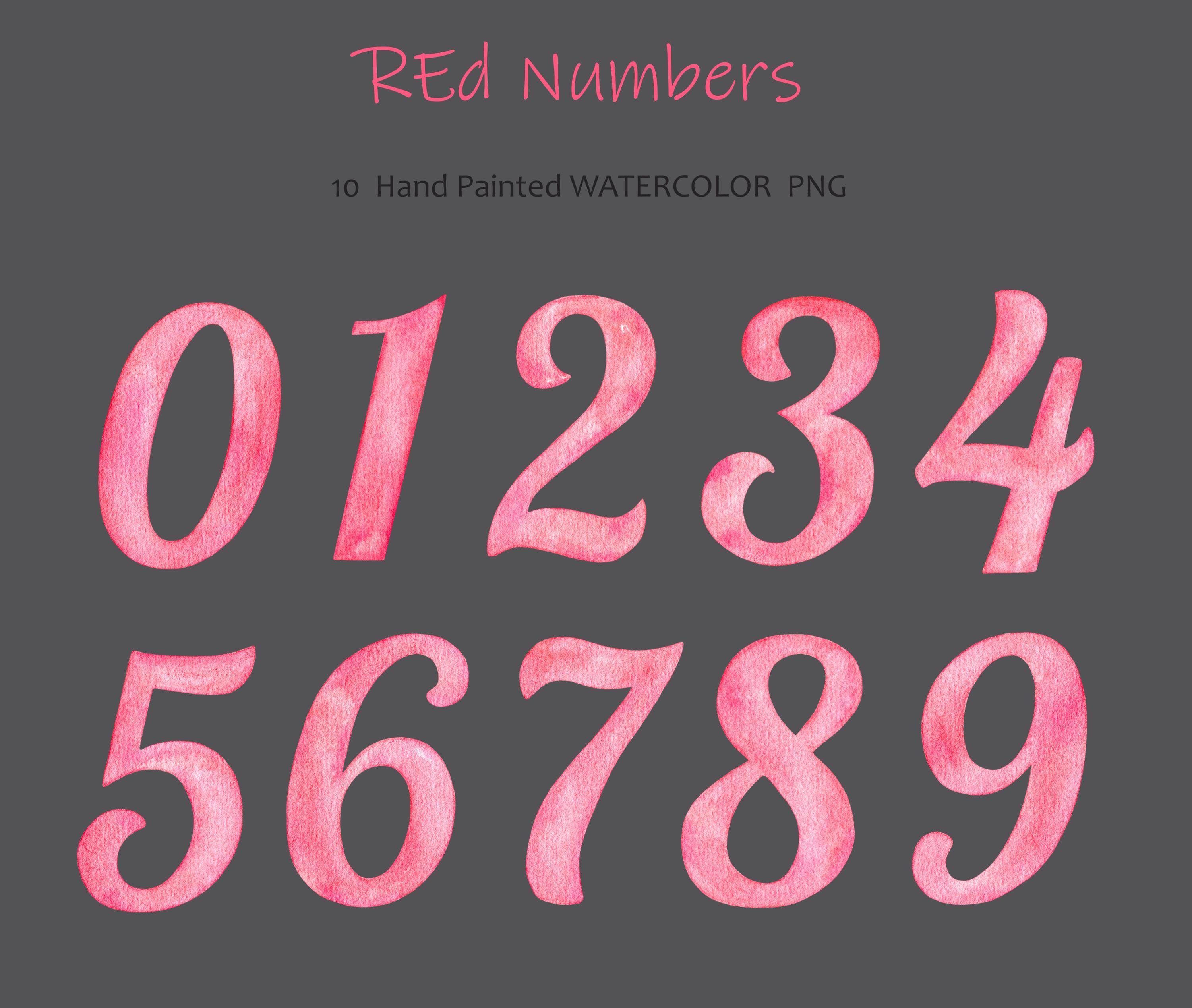 Watercolor Red Numbers Clipart, Hand Painted Individual PNG, Baby ...