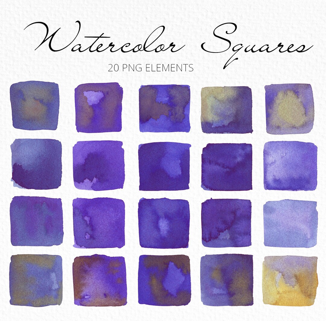 Watercolor Violet Squares Clipart, Watercolor Banner, Shapes Clipart ...