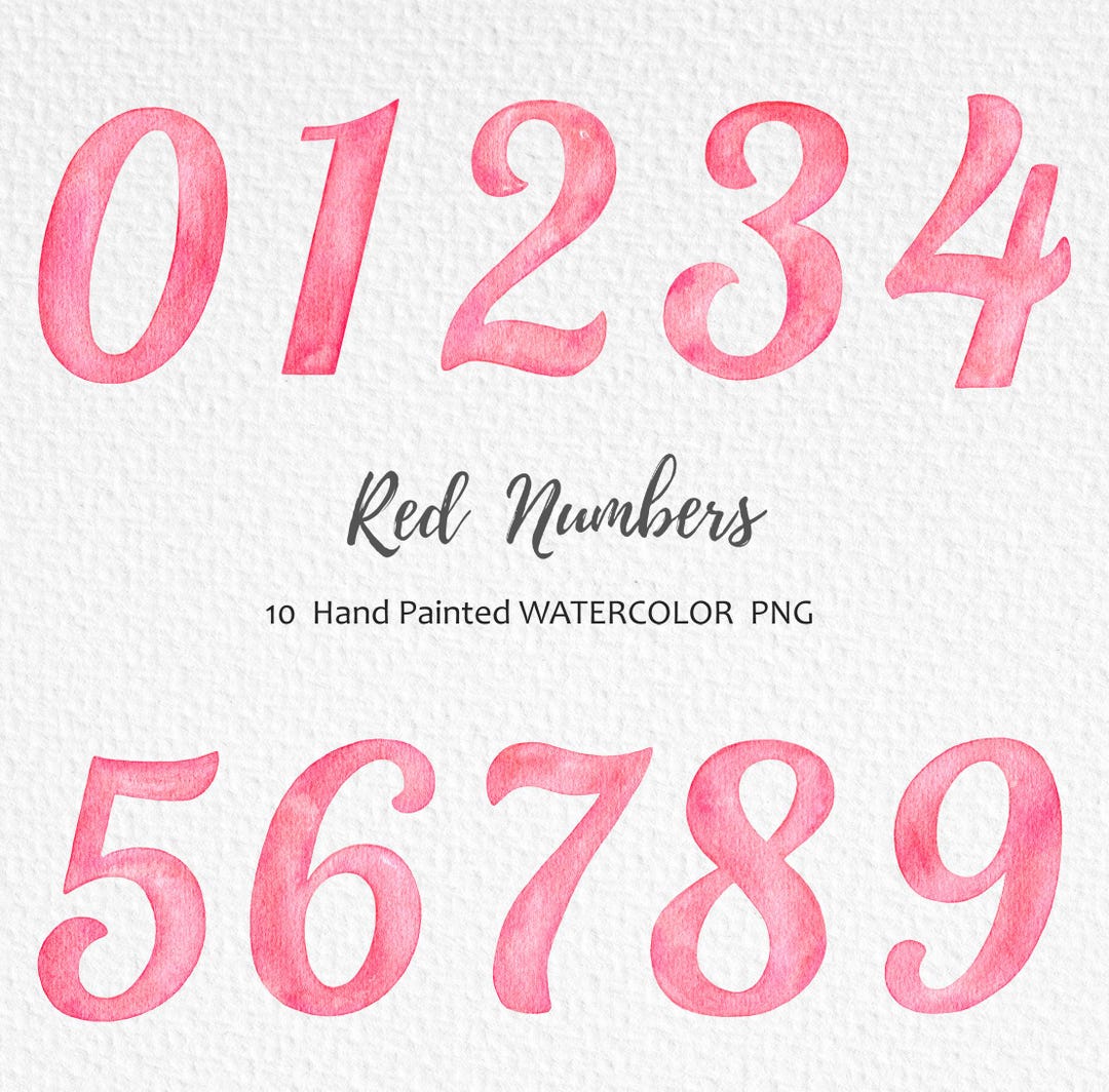 Watercolor Red Numbers Clipart, Hand Painted Individual PNG, Baby ...