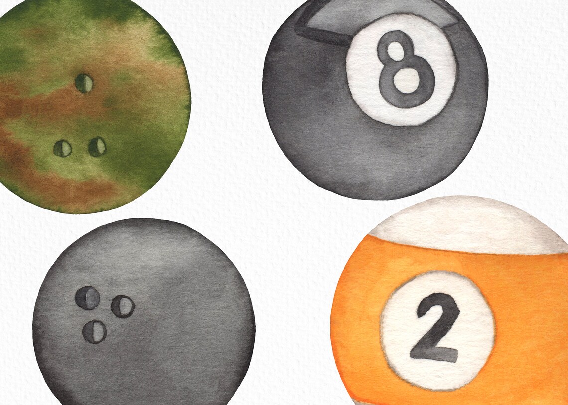 Watercolor Sports Balls Clipart, Sports Clipart, Bowling Football ...