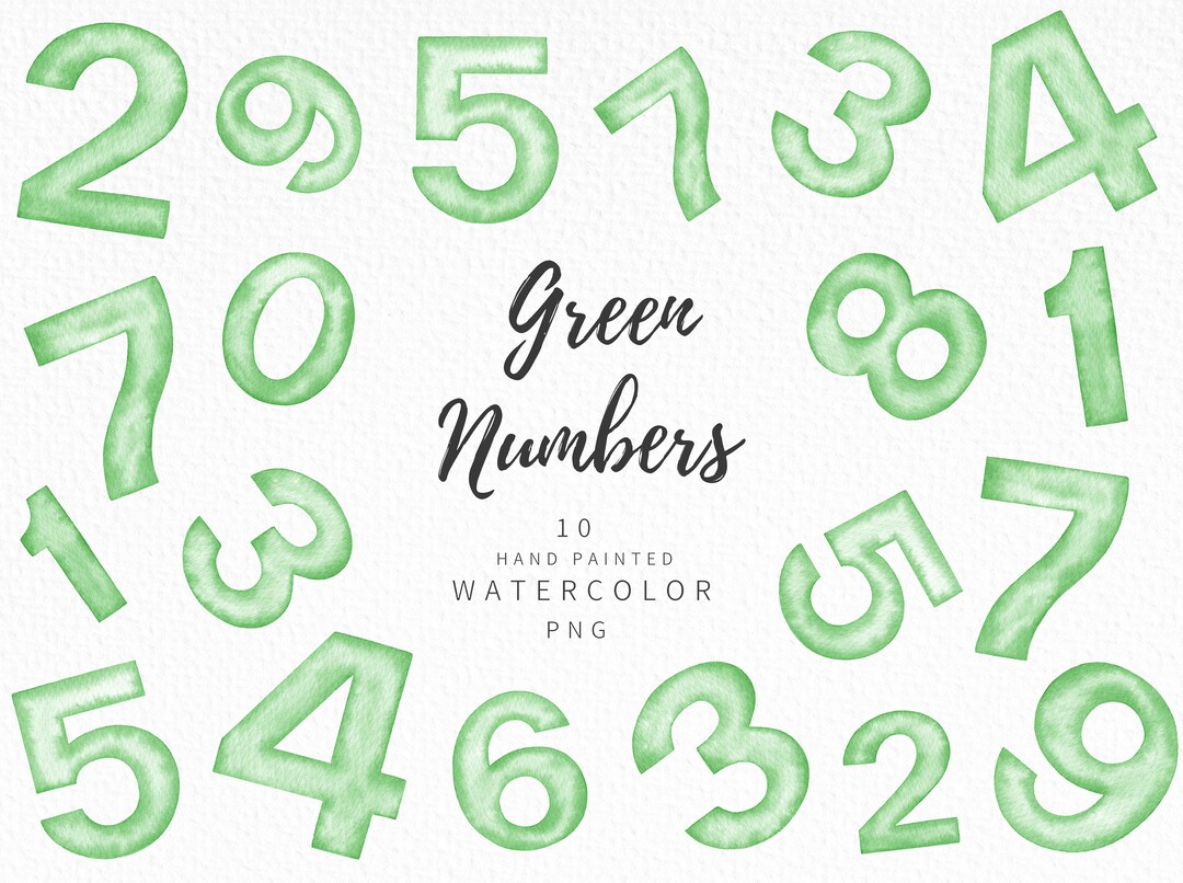 Watercolor Green Numbers Clipart, Hand Painted Individual PNG, Baby ...