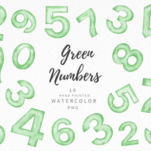 Watercolor Green Numbers Clipart, Hand Painted Individual PNG, Baby ...