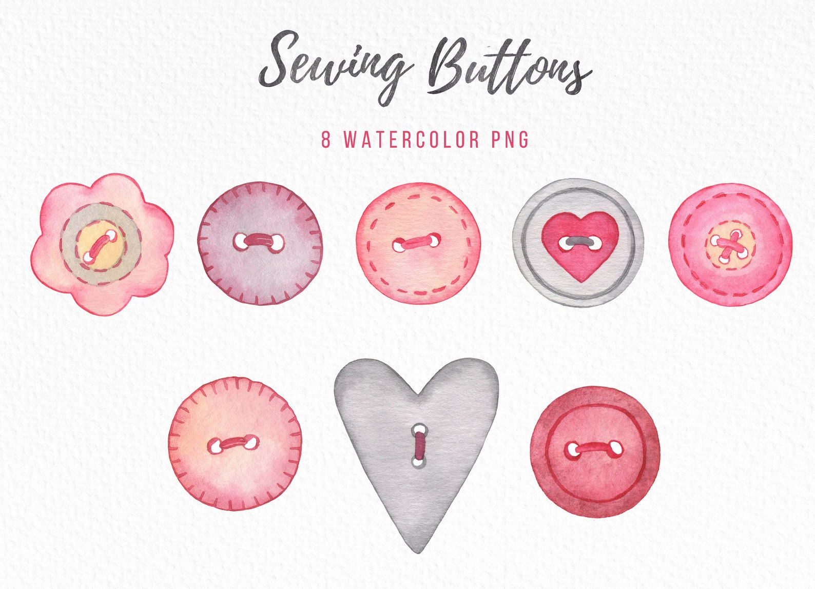 Watercolor Sewing Buttons Clipart, Needlework Pink Scrapbooking Buttons ...