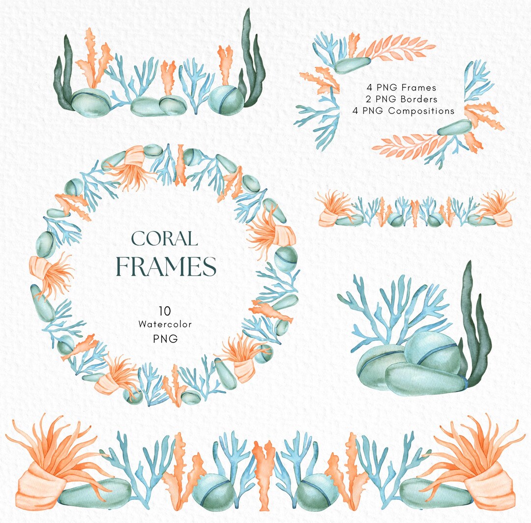 Watercolor Coral Frames Clipart, Ocean Frames, Underwater Frames PNG ...