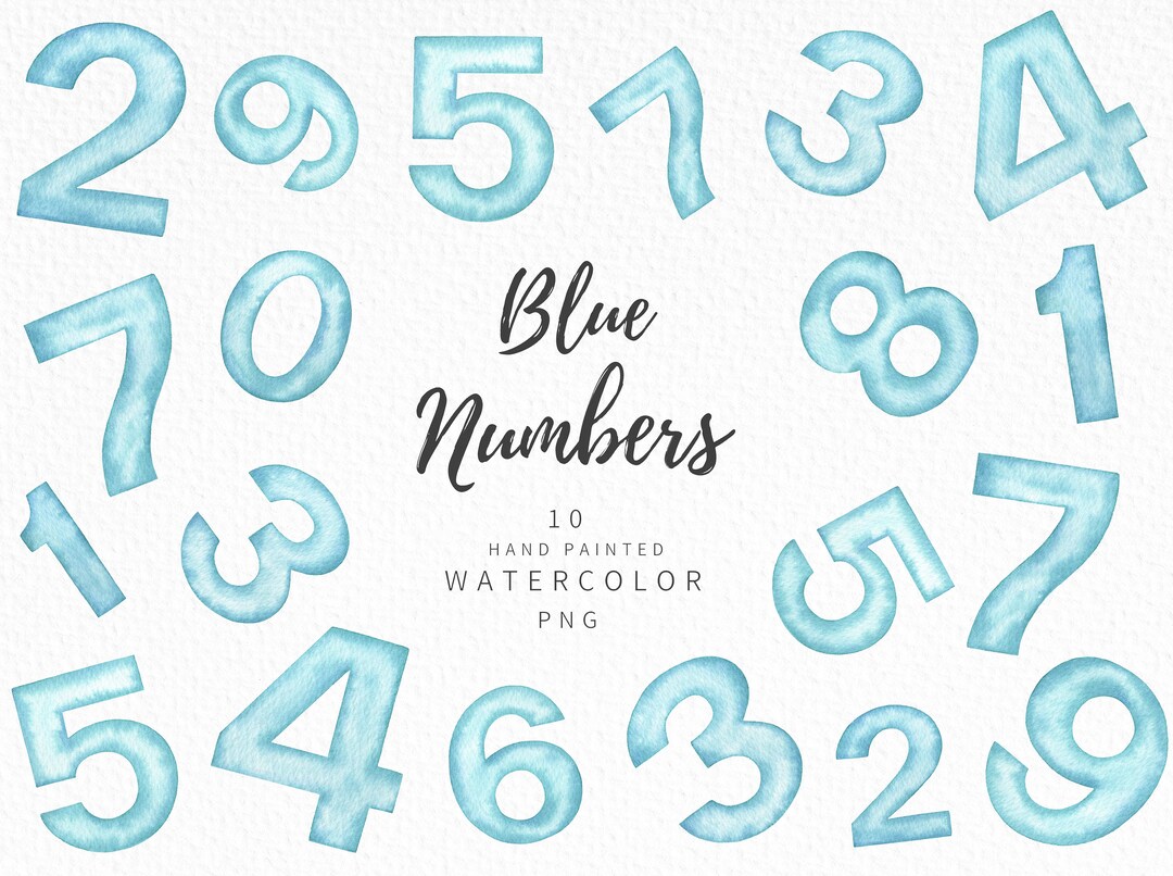 Watercolor Blue Numbers Clipart, Hand Painted Individual PNG, Baby ...